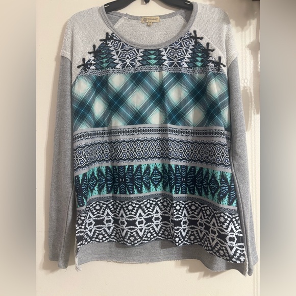 Democracy | Tops | Democracy Aztec Grayblack And Teal Patterned ...